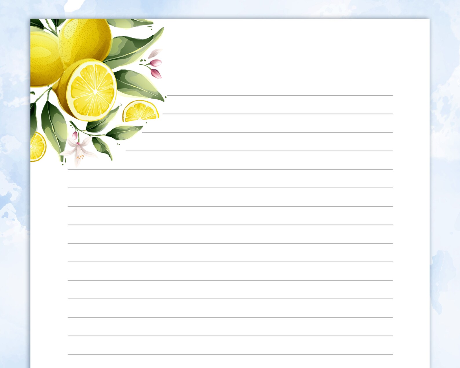 Lemon Stationery Printable, Printable Writing Paper With Lemons, Leaves ...