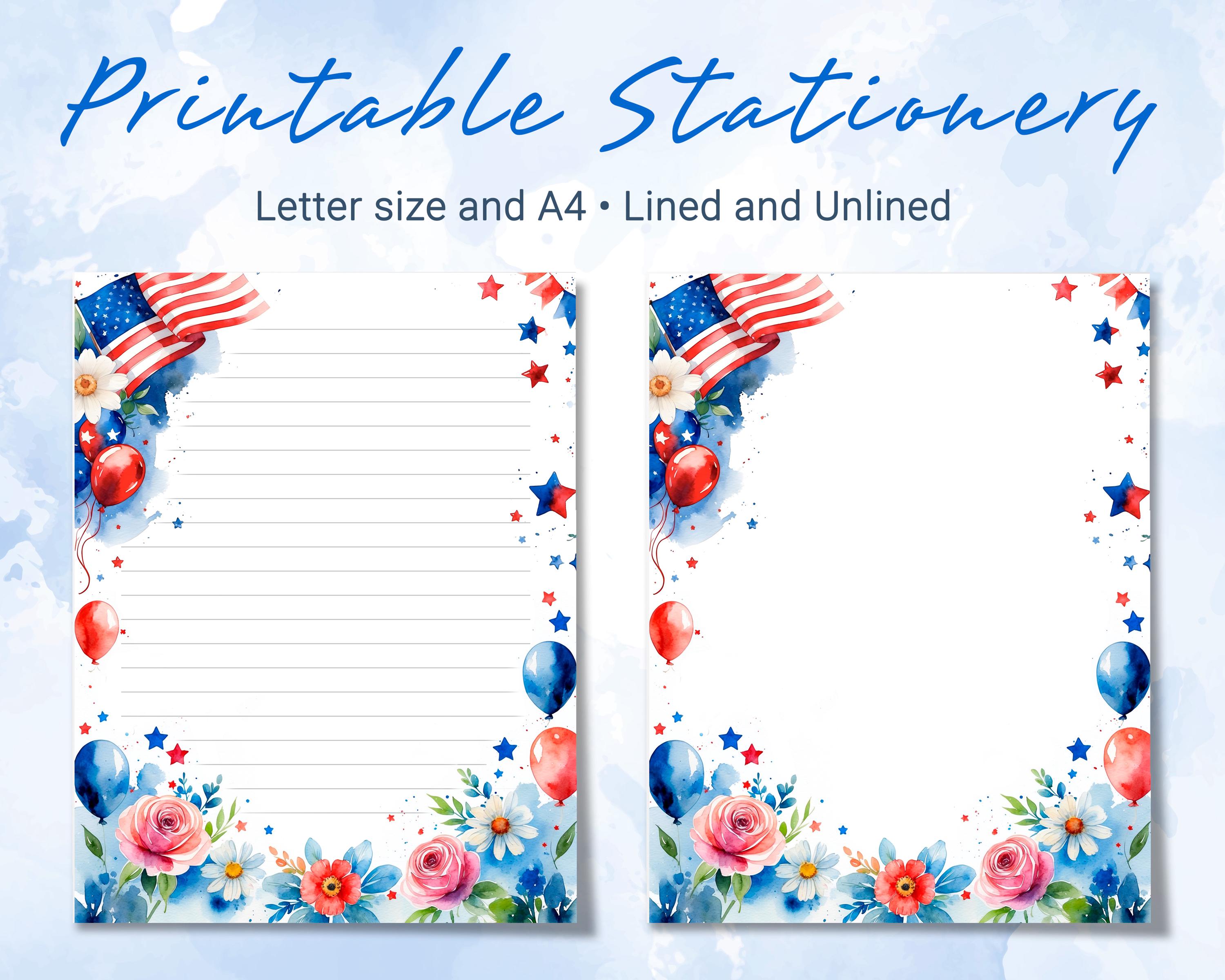 Patriotic Printable Stationery Lined Paper, 4th of July Writing Paper ...