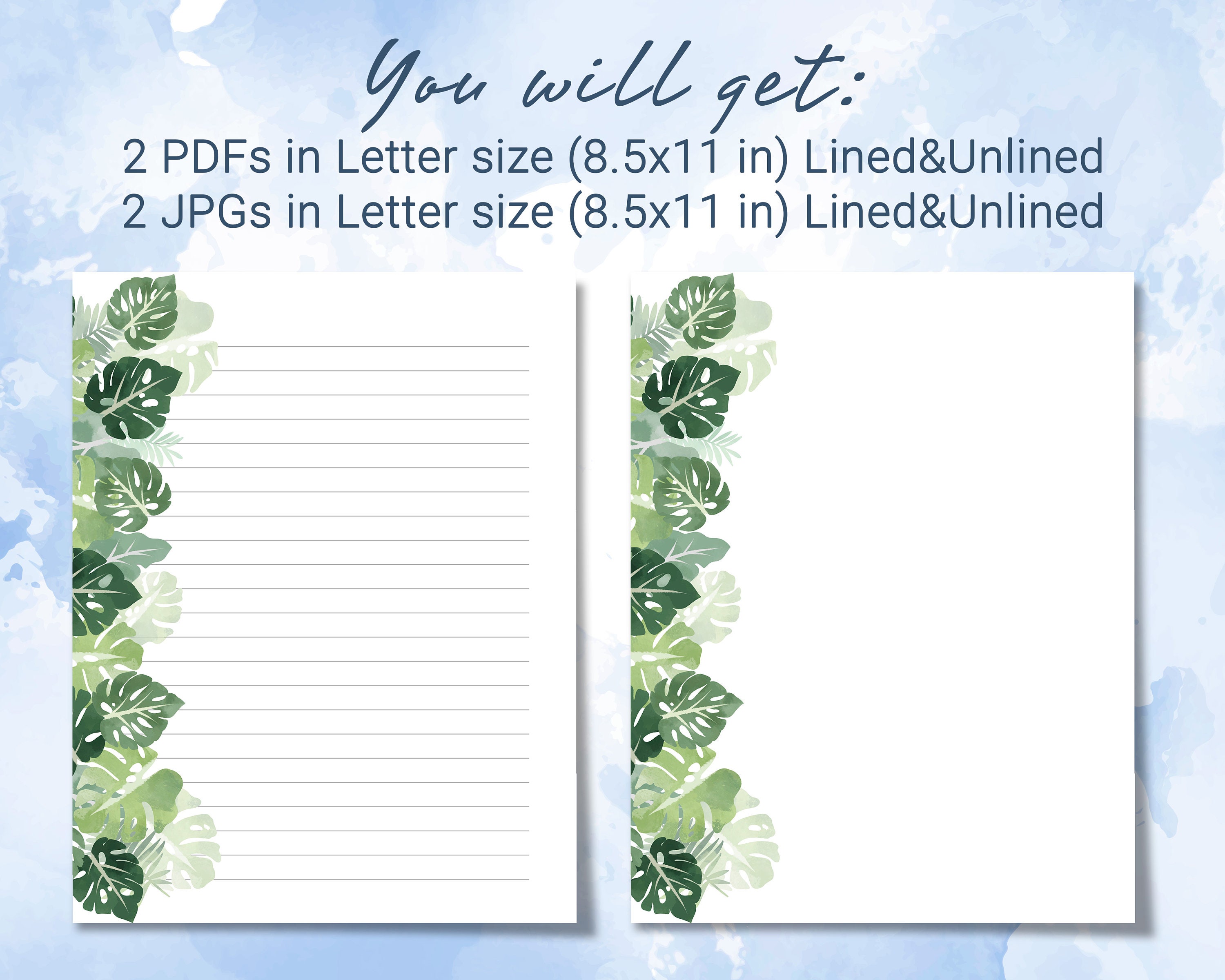 Monstera Leaves Printable Stationery, Botanical Printable Writing Paper ...