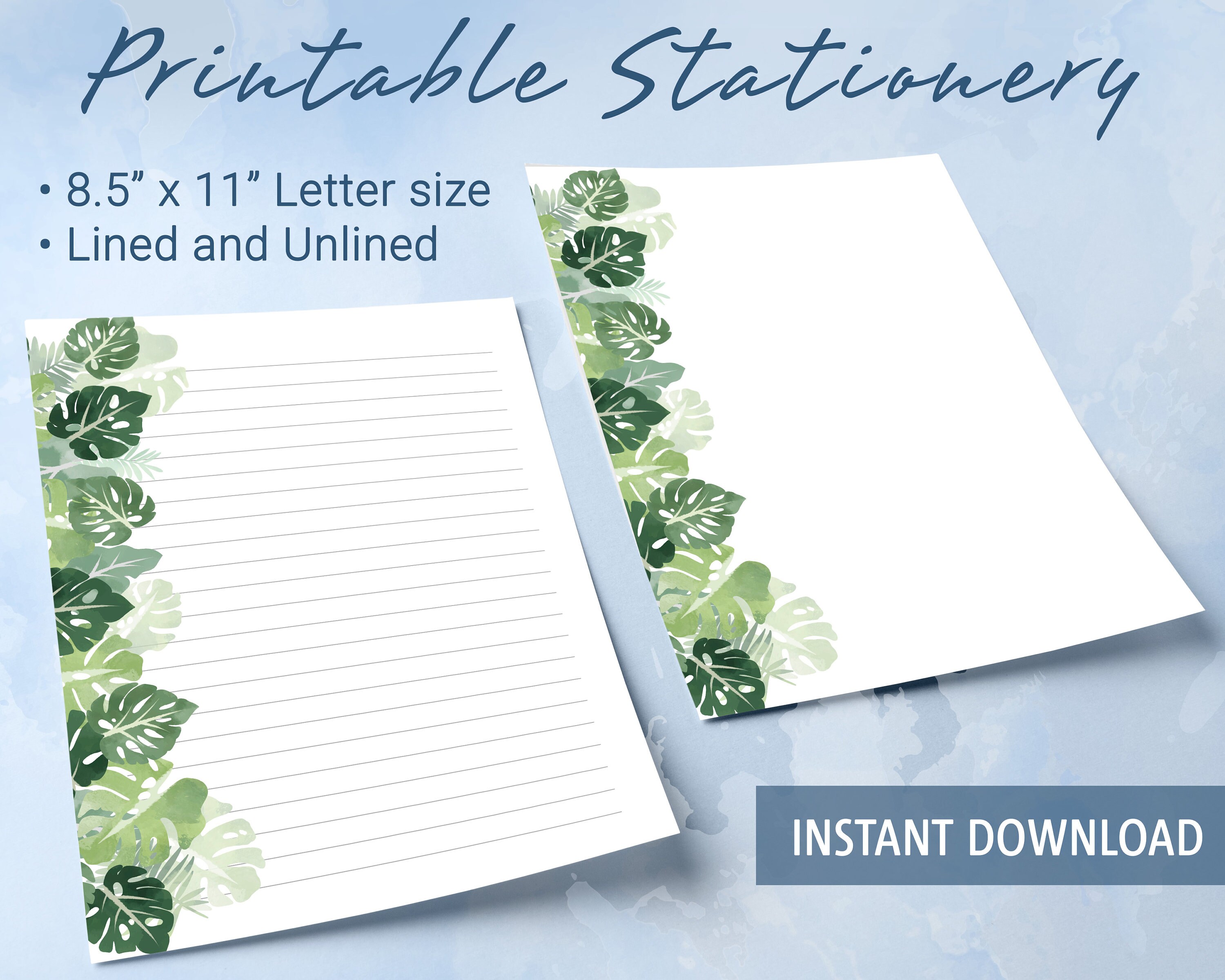 Monstera Leaves Printable Stationery, Botanical Printable Writing Paper ...