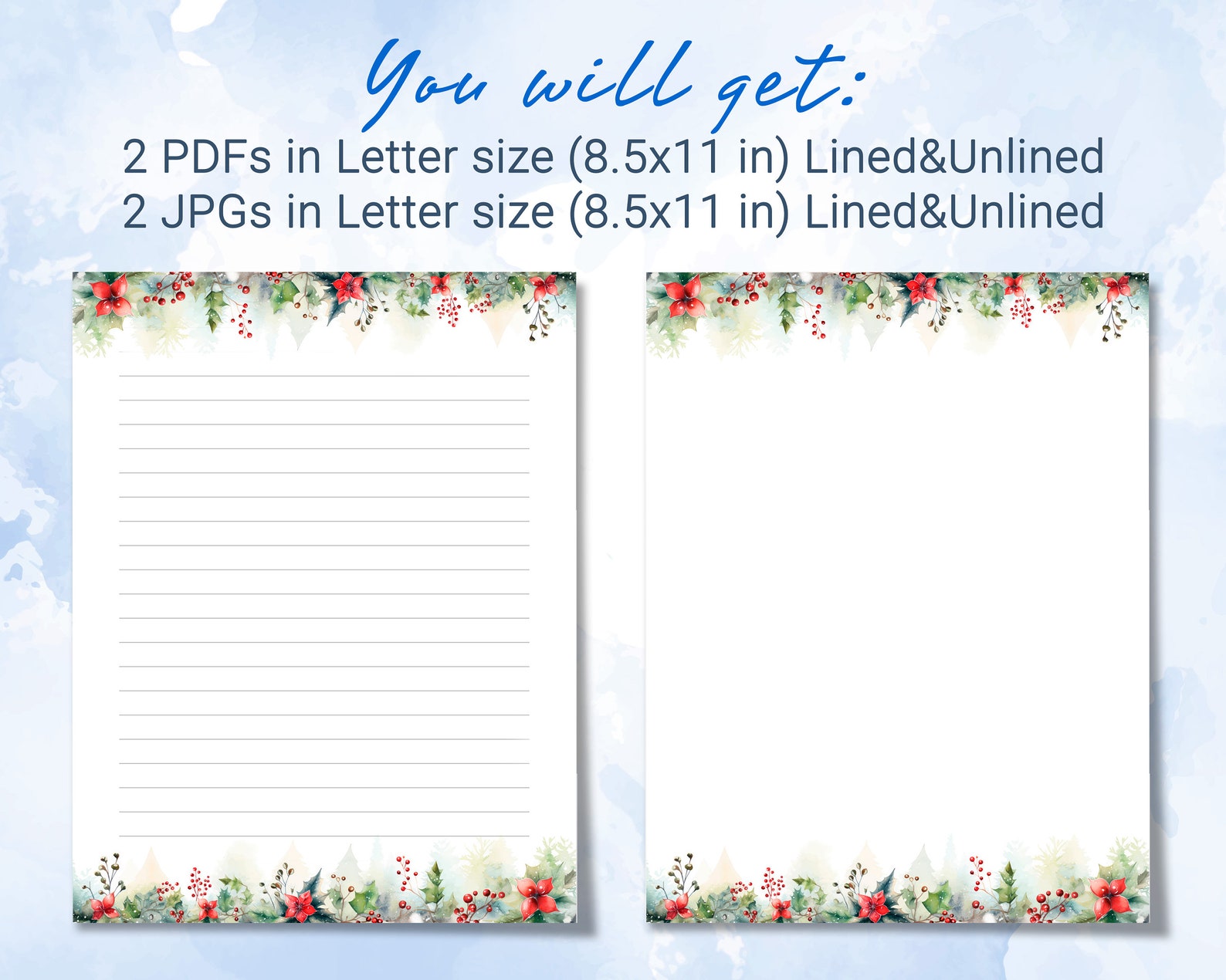 Christmas Printable Stationery, Printable Writing Paper With Holly and ...