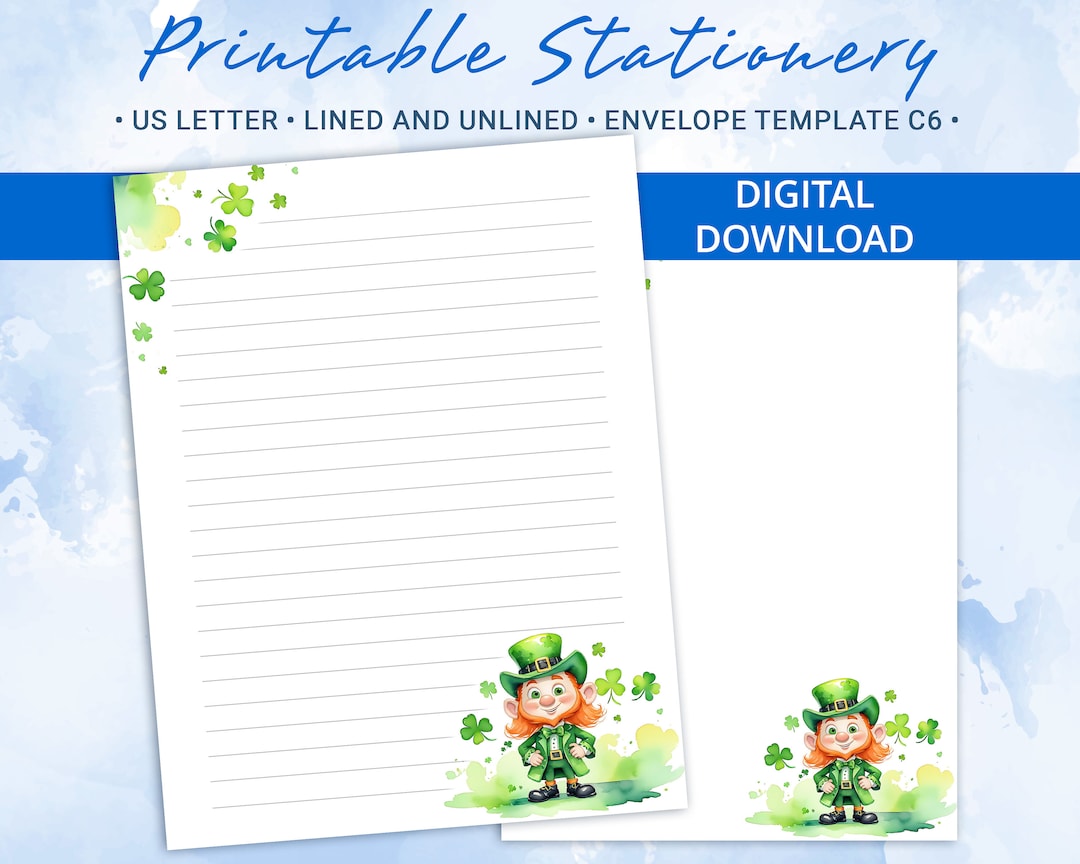 Printable Stationery Paper With St. Patrick's Day, Printable Writing ...