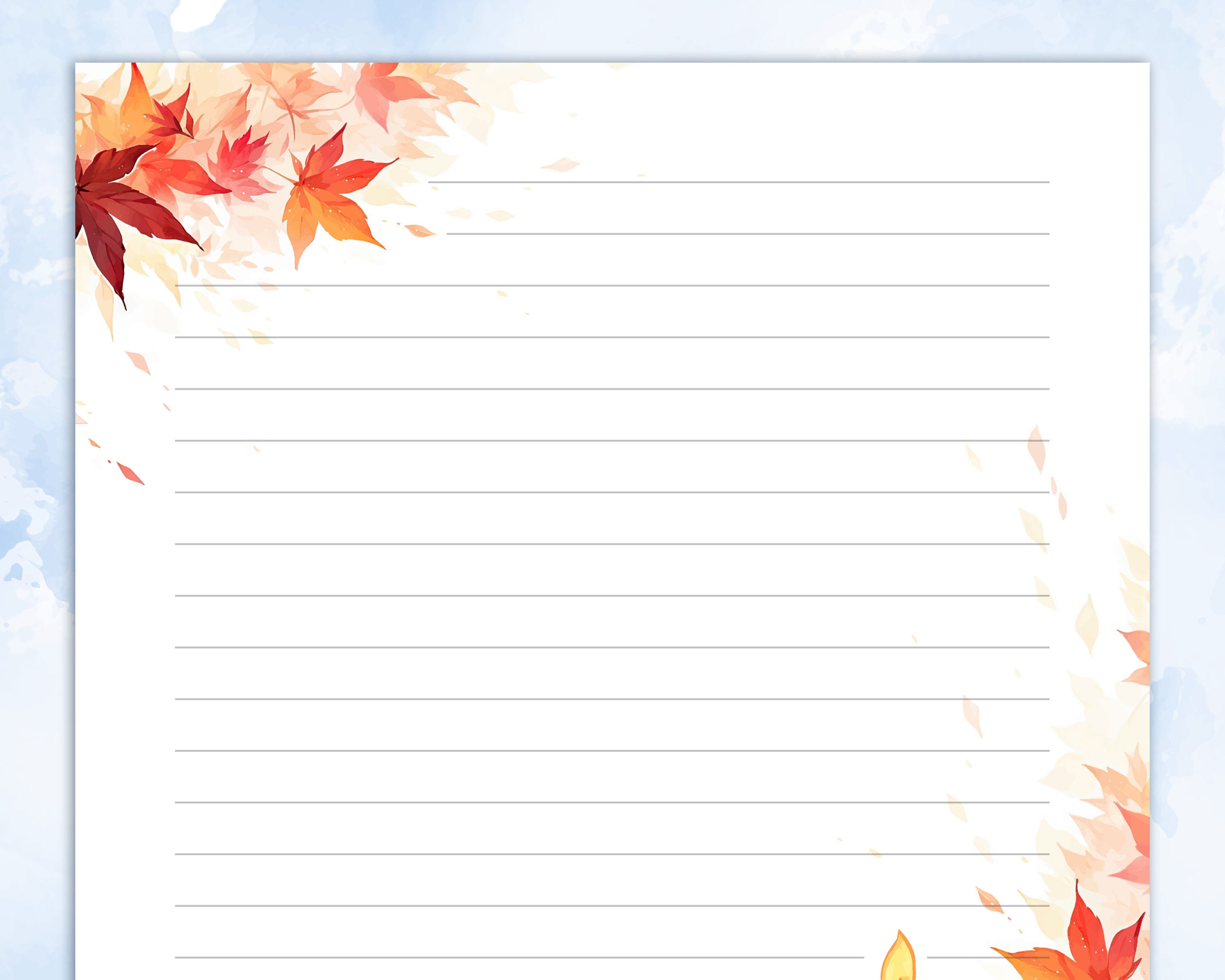 Autumn Printable Stationery, Printable Writing Paper With Fall Leaves ...