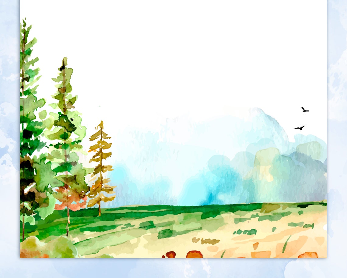 Printable Stationery Lined Paper With Pine Trees in the Green Field and ...