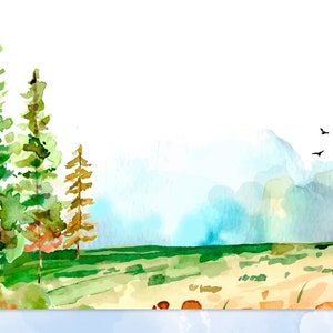 Printable Stationery Lined Paper With Pine Trees in the Green Field and ...