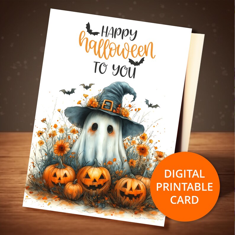 Halloween Greeting Card, Printable Happy Card Halloween With a Cute ...