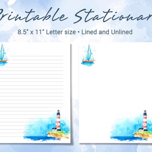 Printable Stationary, Watercolor Lighthouse at the Seaside Printable ...