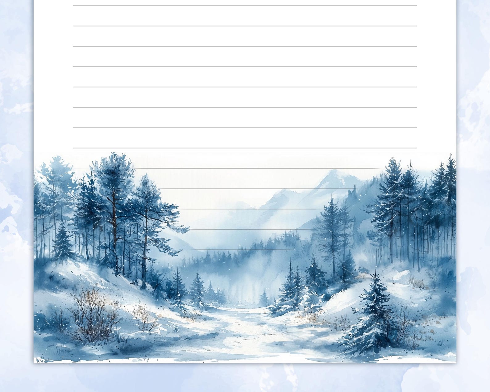 Winter Landscape Printable Stationery: Lined Writing Paper - Etsy