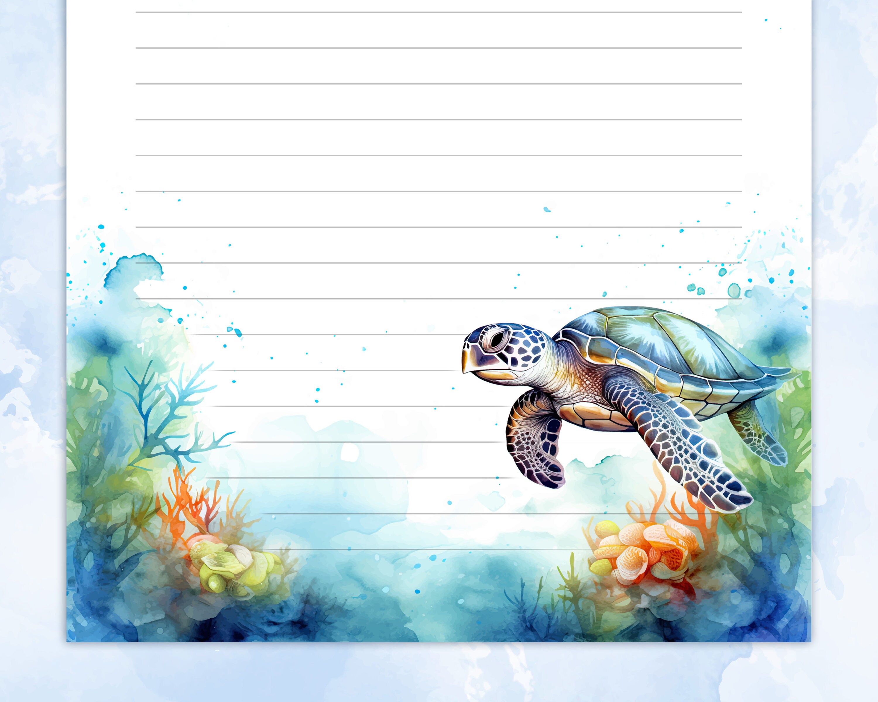 Printable Stationery Paper, Printable Writing Paper With a Turtle ...