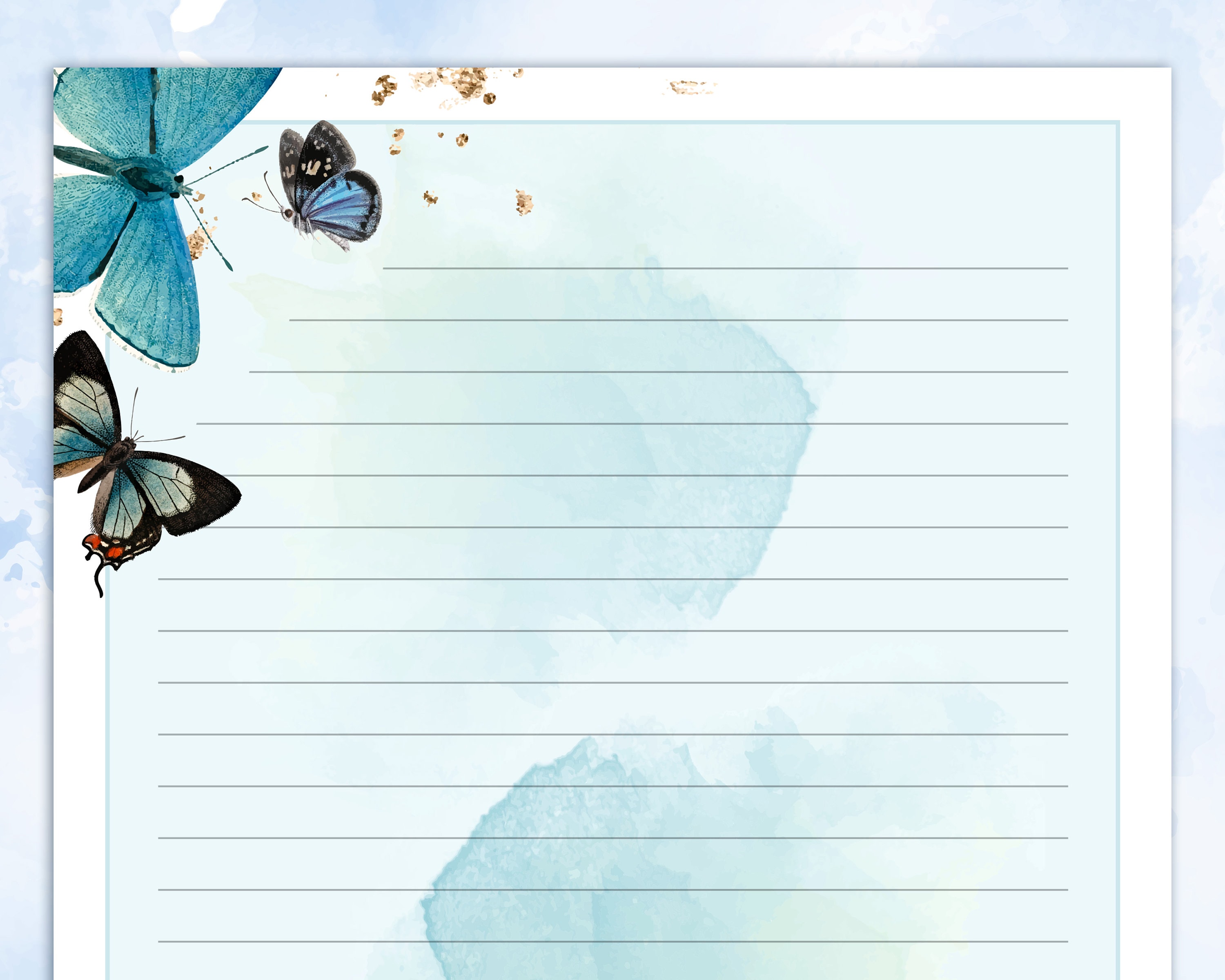 Butterfly Printable Stationery, Letter Writing Stationery, Lined and ...