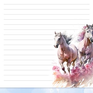 Printable Stationery Lined Paper With Horses Running in a Field of ...
