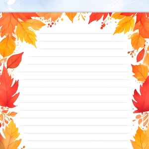 Printable Stationery Lined Paper, Letter Writing Paper With Fall ...