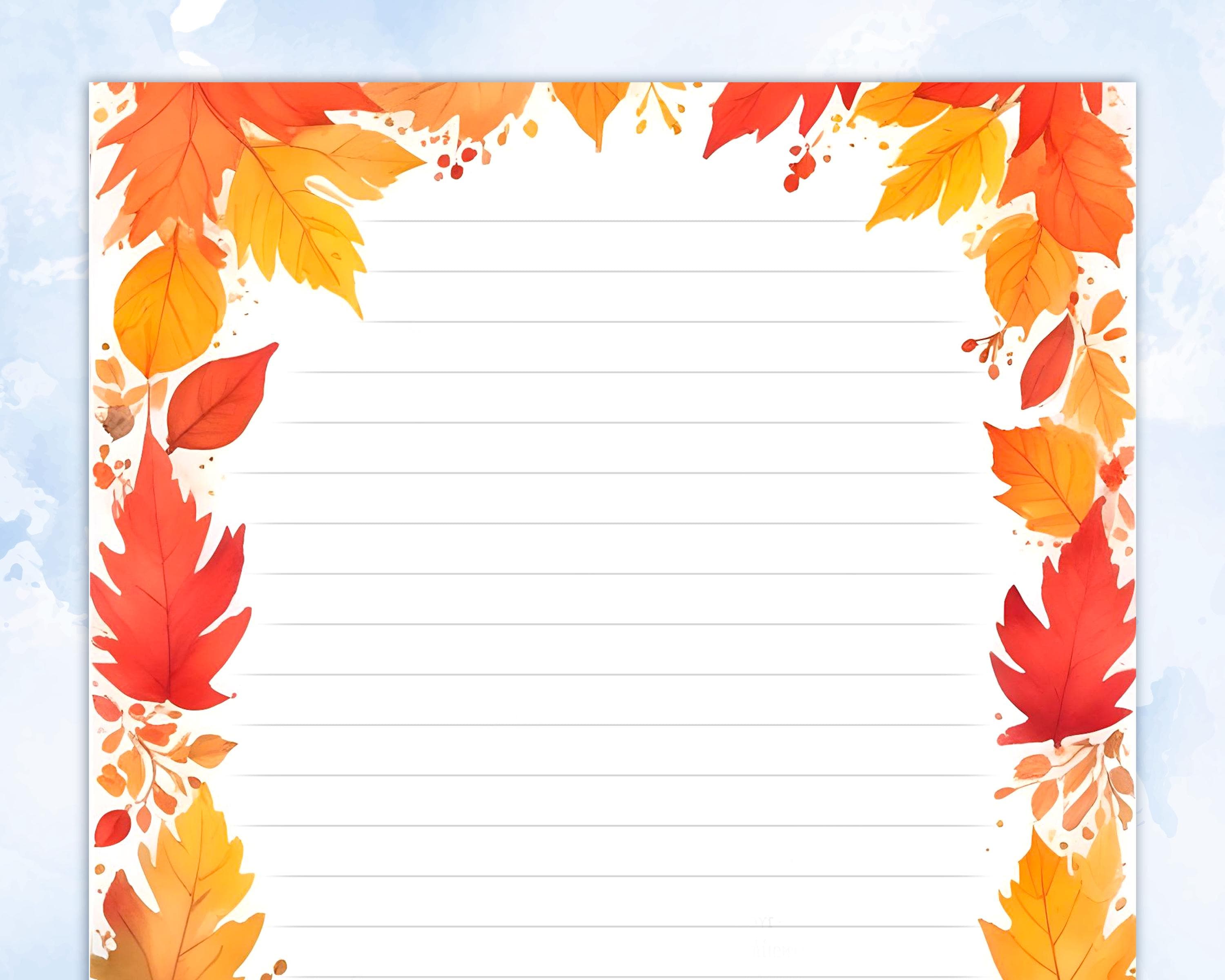 Printable Stationery Lined Paper, Letter Writing Paper With Fall ...