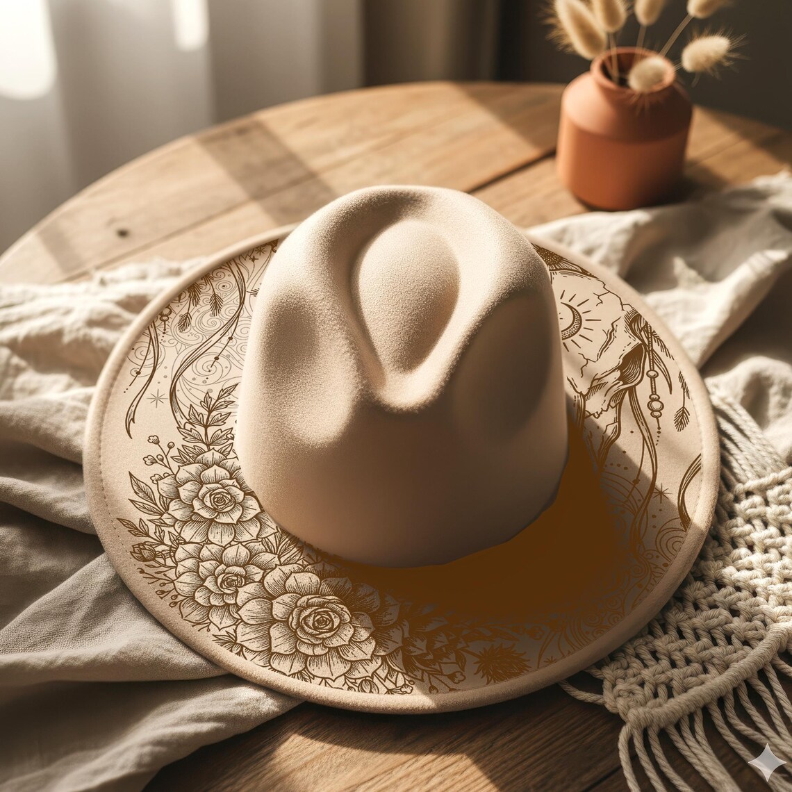 Boho Cow Skull Hat Design PNG, Mystic Laser Engraving Template ...