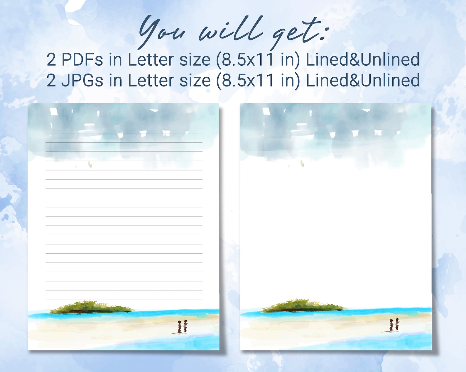 Printable Stationery Lined Paper With Sea Style Design Romantic Beach ...