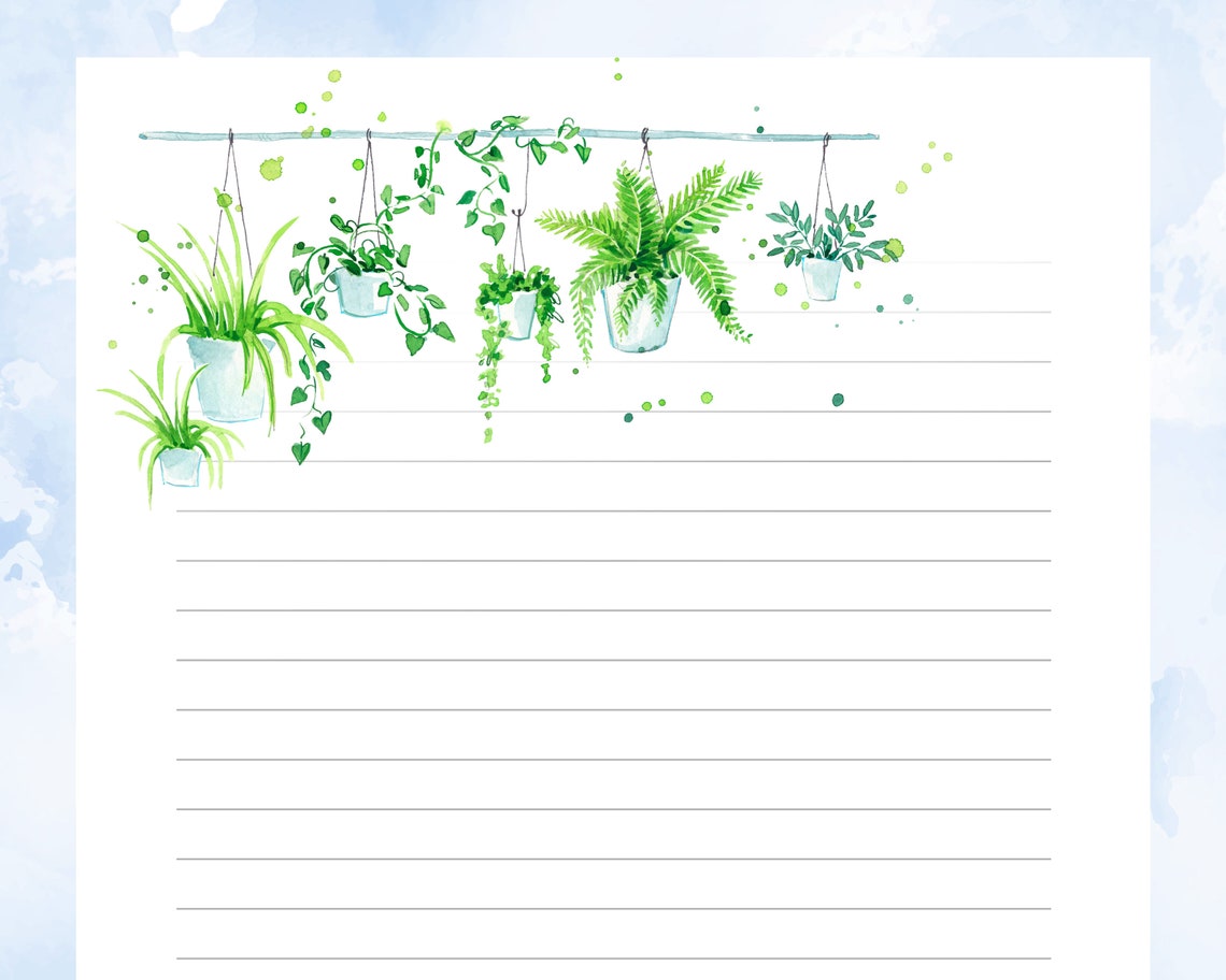 Printable Stationary, Indoor Plant Printable Writing Paper, Botanical ...
