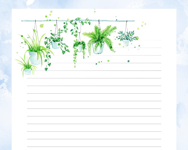Printable Stationary, Indoor Plant Printable Writing Paper, Botanical ...