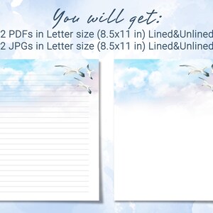 Printable Stationery Lined Paper With Seagulls Flying in the Sky ...
