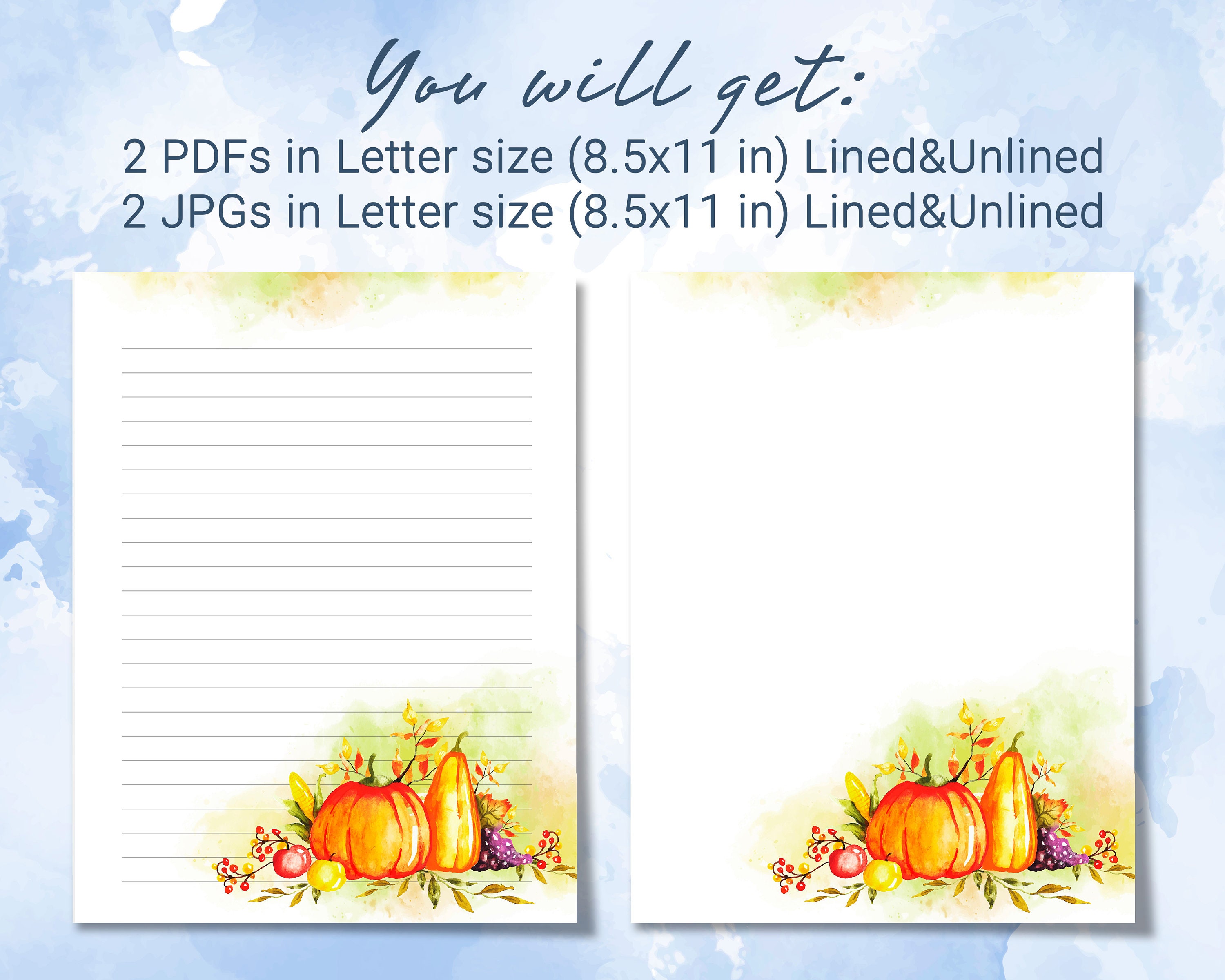 Pumpkin Printable Stationery, Printable Writing Paper With Watercolor ...