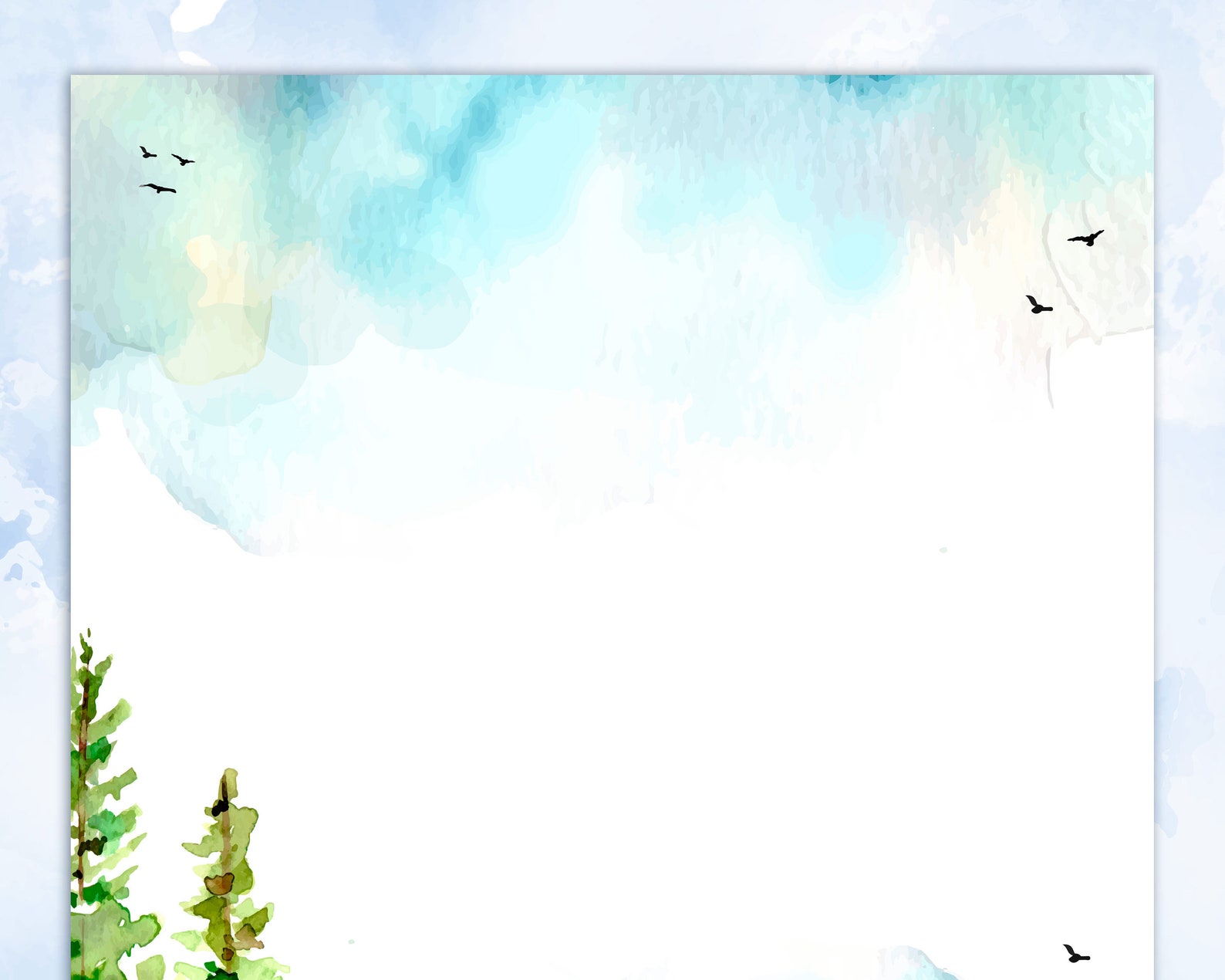 Printable Stationery Lined Paper With Pine Trees in the Green Field and ...