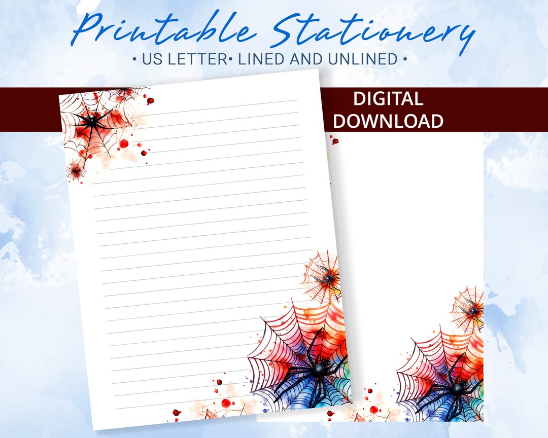 Halloween Printable Stationery, Printable Writing Paper With Spider ...