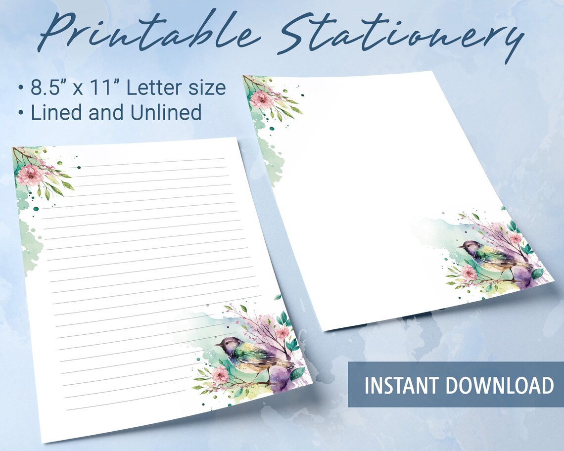 Printable Stationery, Printable Writing Paper With a Bird on a ...