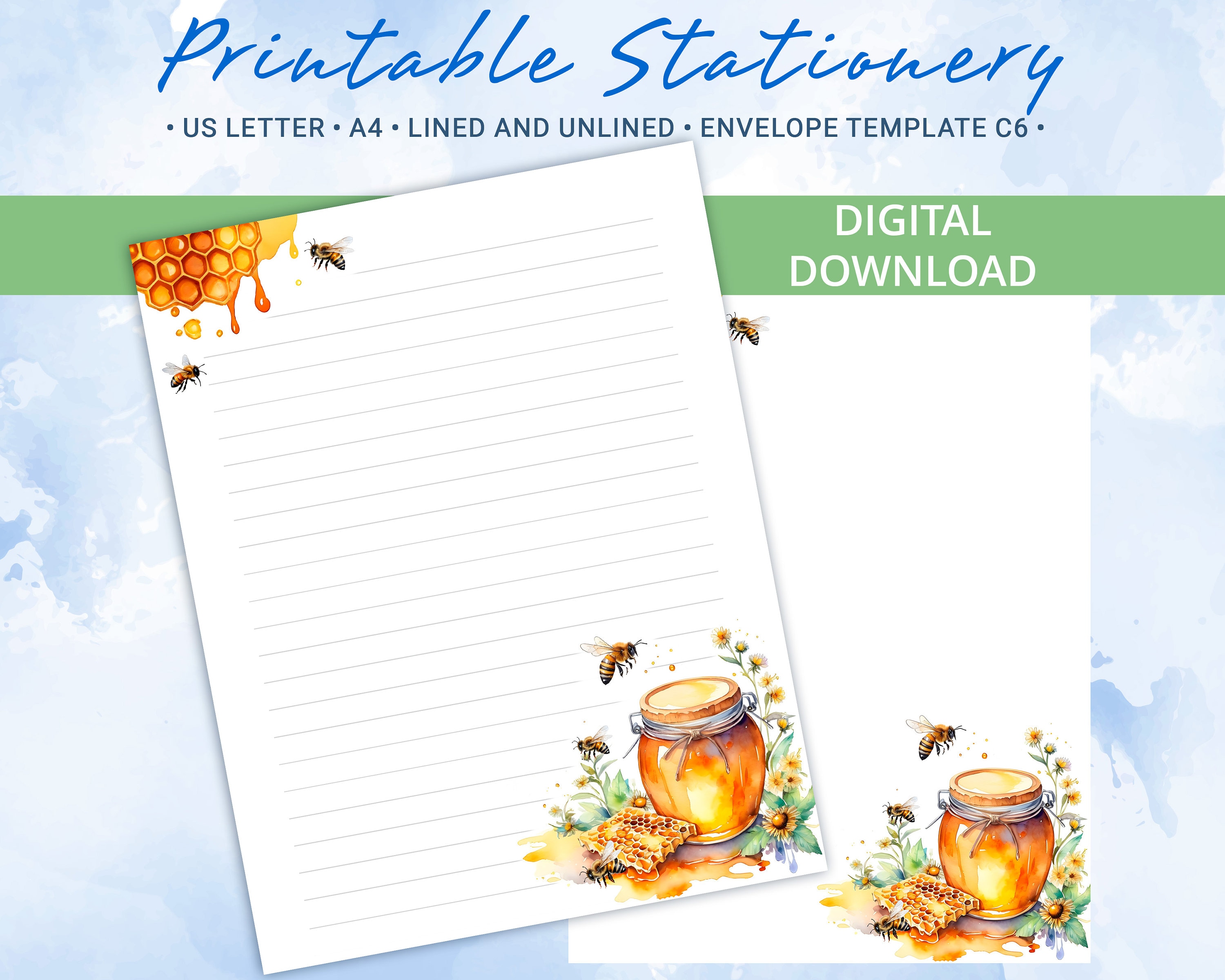 Printable Stationery Lined Paper, Letter Writing Paper With Bees and ...