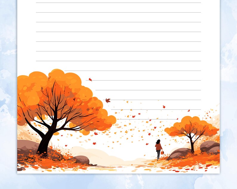 Printable Stationery Lined Paper, Letter Writing Paper With Fall ...