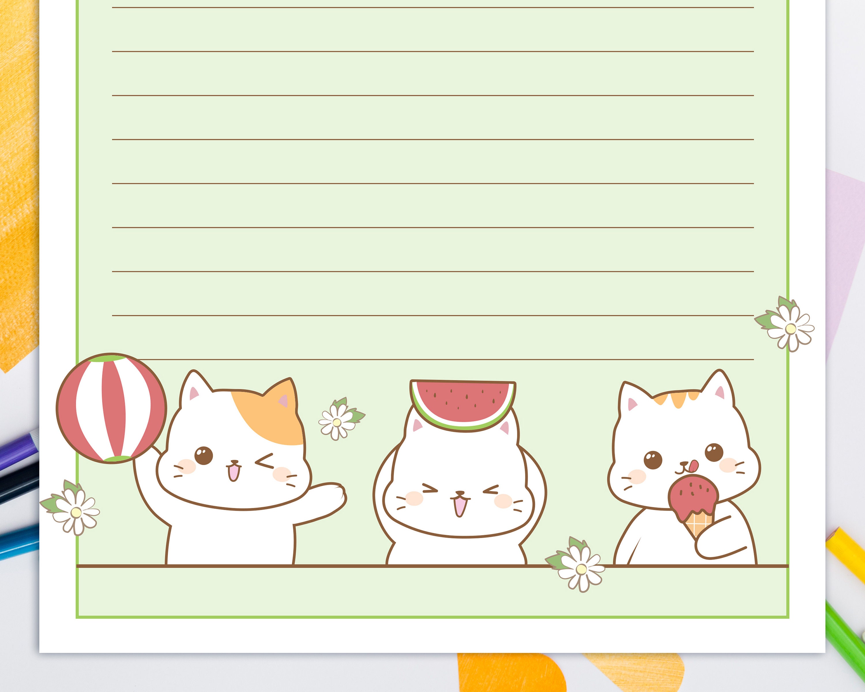 Kawaii Stationery Printable for Kids, Printable Letter Writing With ...