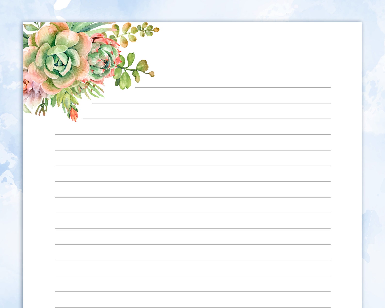 Printable Stationary Lined Paper, Printable Writing Paper, Watercolor ...