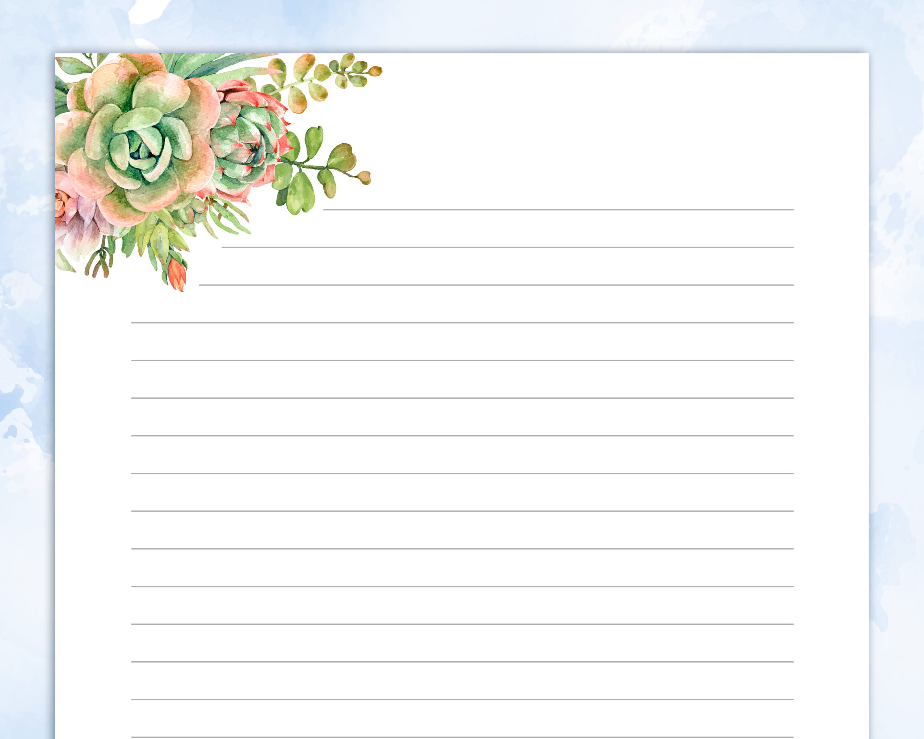 Printable Stationary Lined Paper, Printable Writing Paper, Watercolor ...