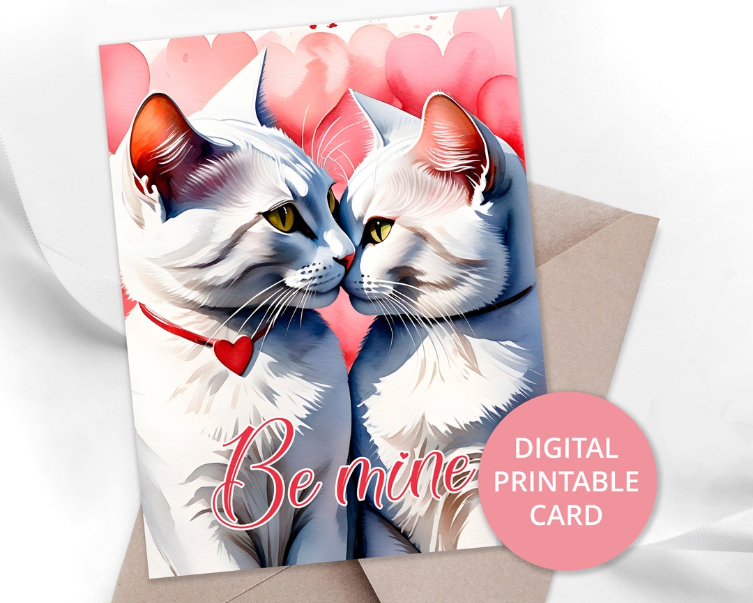 Printable Valentines Day Card Greeting Card With Cats - Etsy