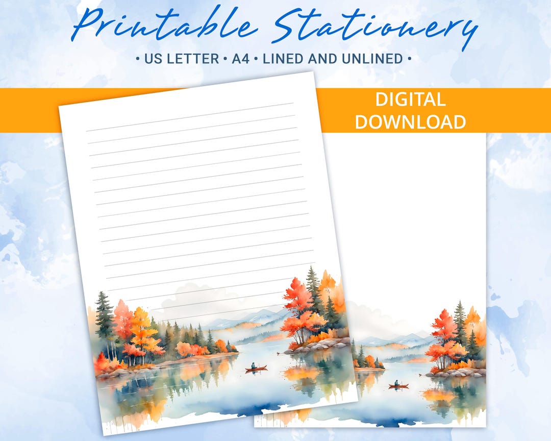 Printable Stationery Lined Paper, Letter Writing Paper With a Fall ...