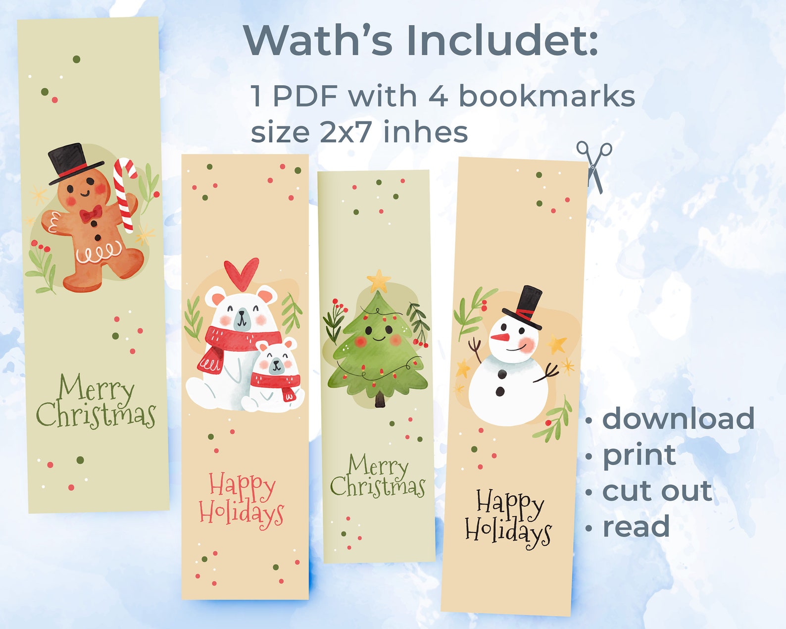 Printable Bookmarks, Merry Christmas Bookmarks, Printable Bookmarks Set With Christmas Time ...