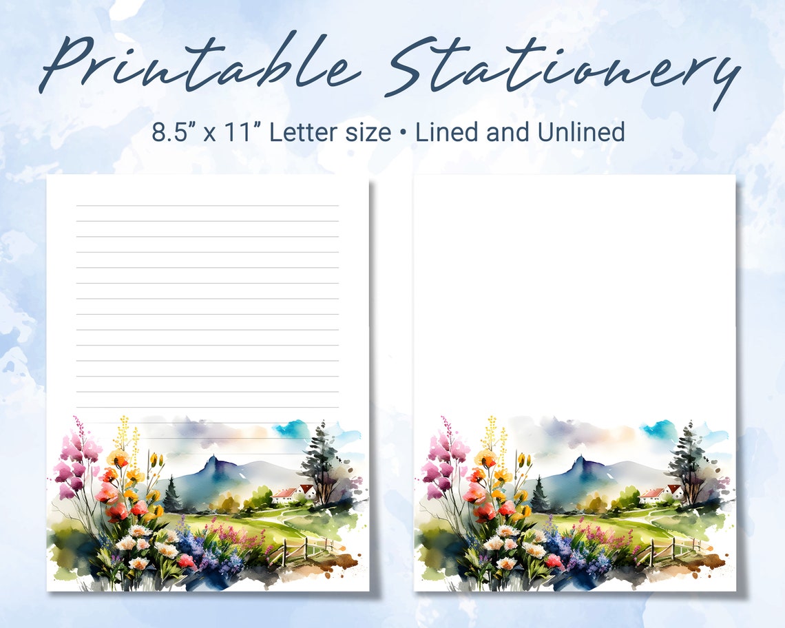 Printable Stationery Lined Paper With Mountain Landscape - Etsy