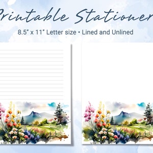 Printable Stationery Lined Paper With Mountain Landscape, Printable ...