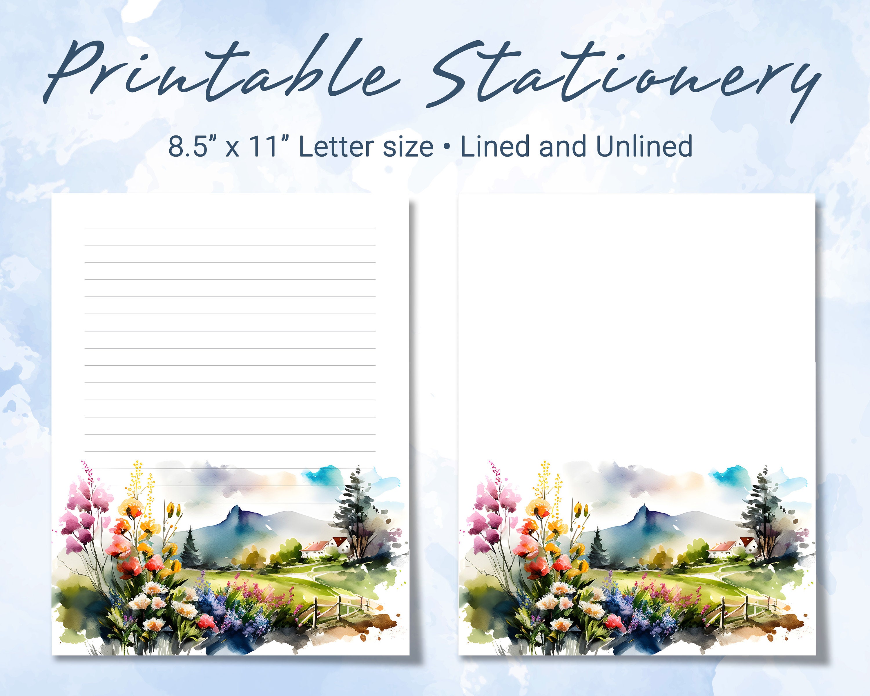 Printable Stationery Lined Paper With Mountain Landscape - Etsy