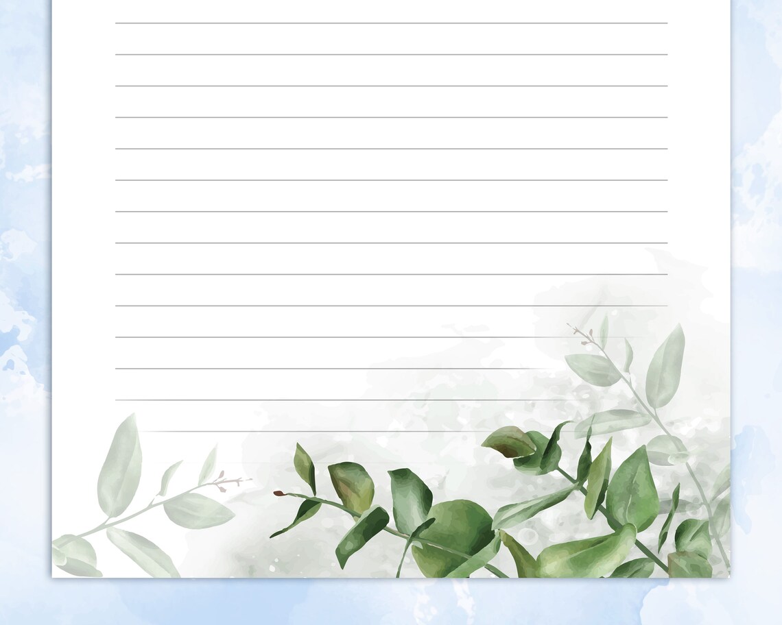 Printable Stationary Paper, Greenery Florals Printable Writing Paper ...