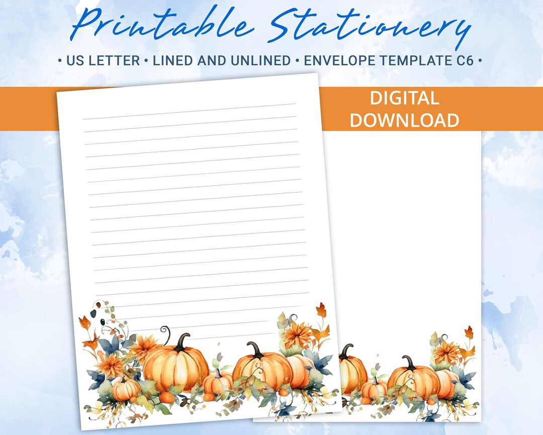 Pumpkin Printable Stationery, Printable Writing Paper With Pumpkin ...