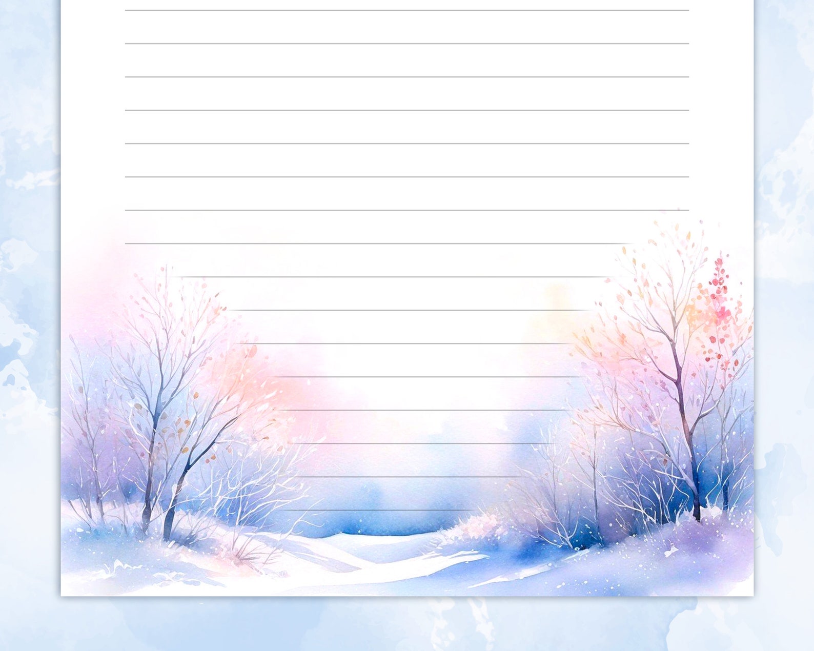 Printable Stationery Lined Paper, Printable Writing Paper With Winter ...