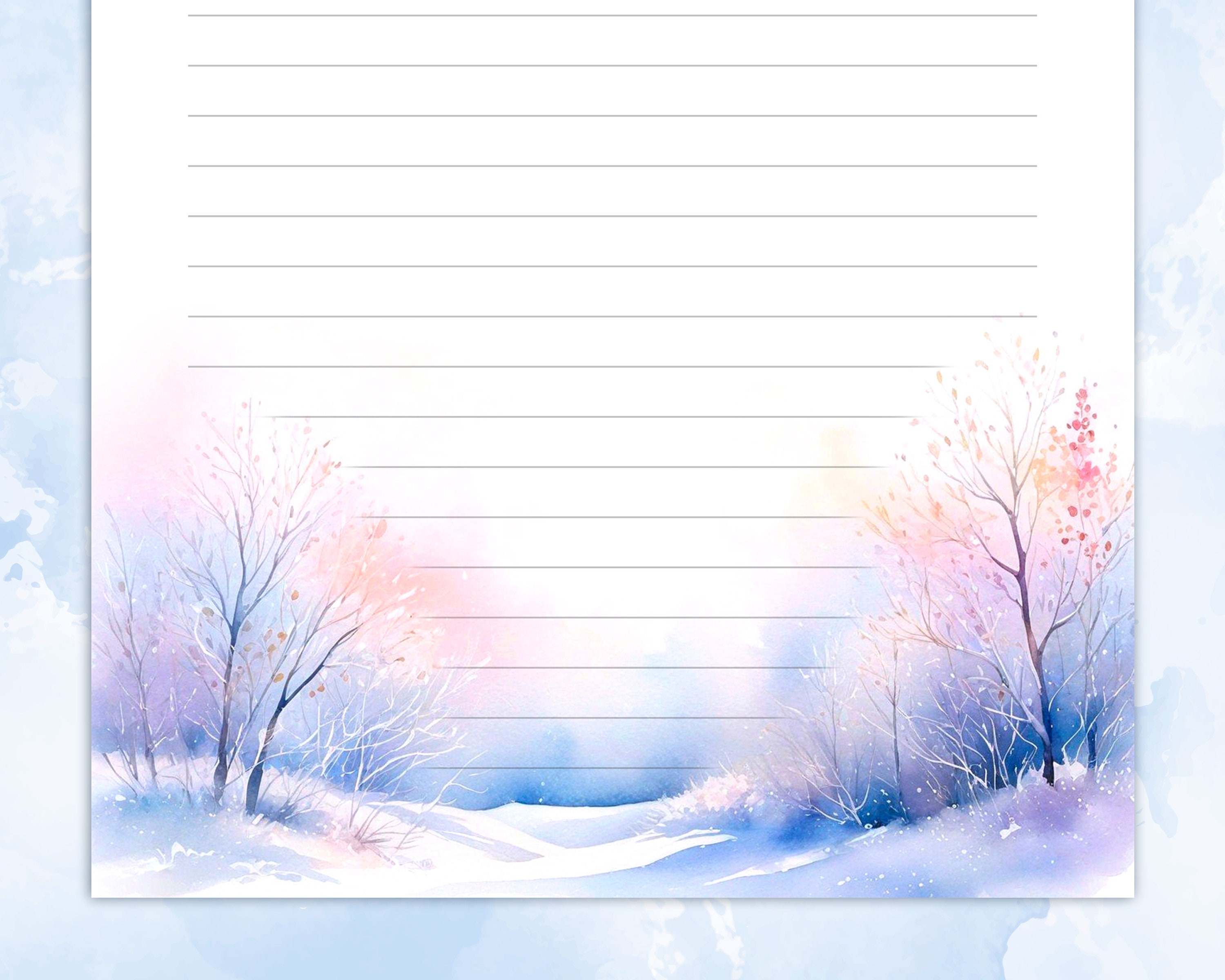 Printable Stationery Lined Paper, Printable Writing Paper With Winter ...