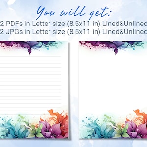 Printable Stationery Paper With Rainbow Flowers, Printable Writing ...