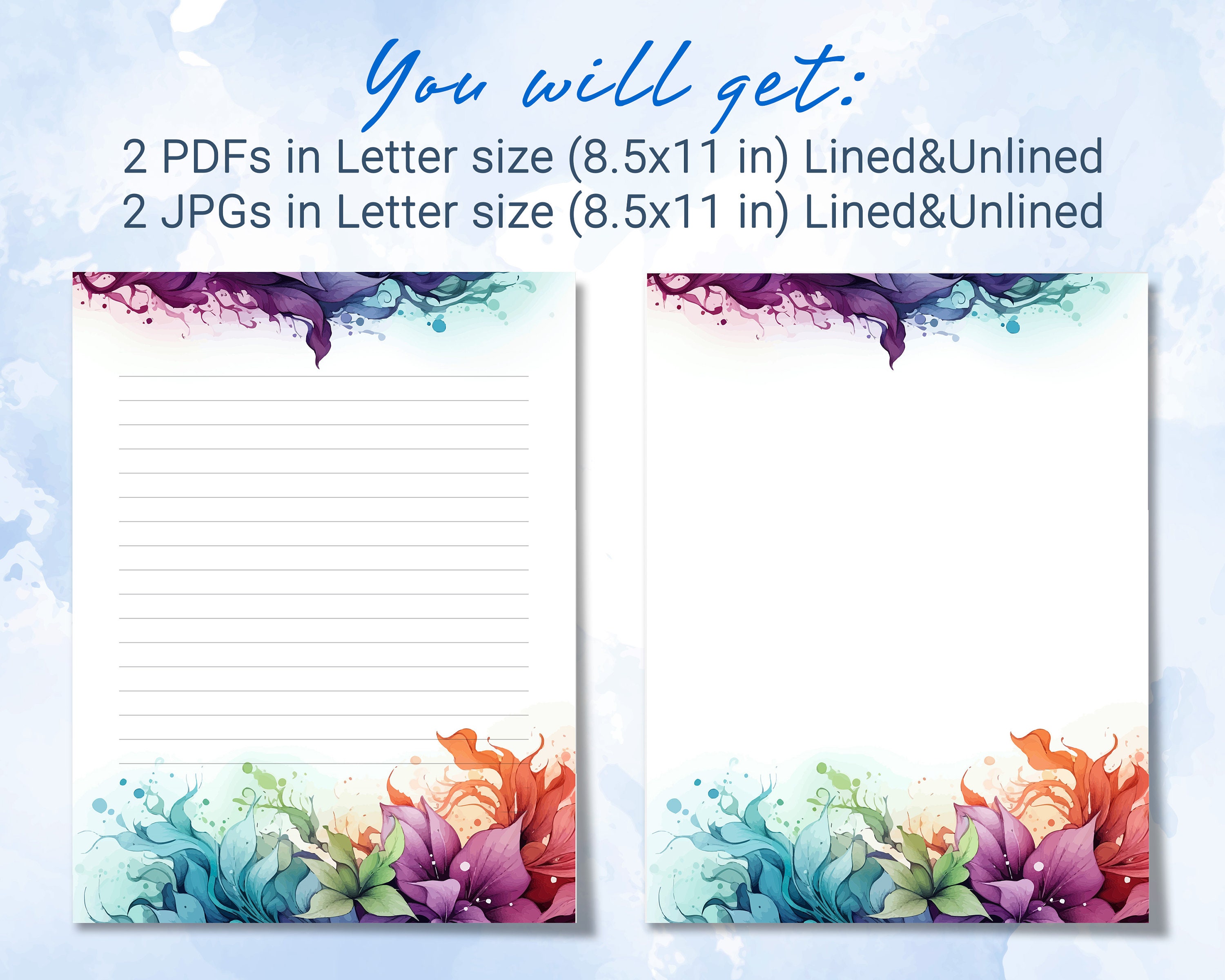 Printable Stationery Paper With Rainbow Flowers Printable - Etsy