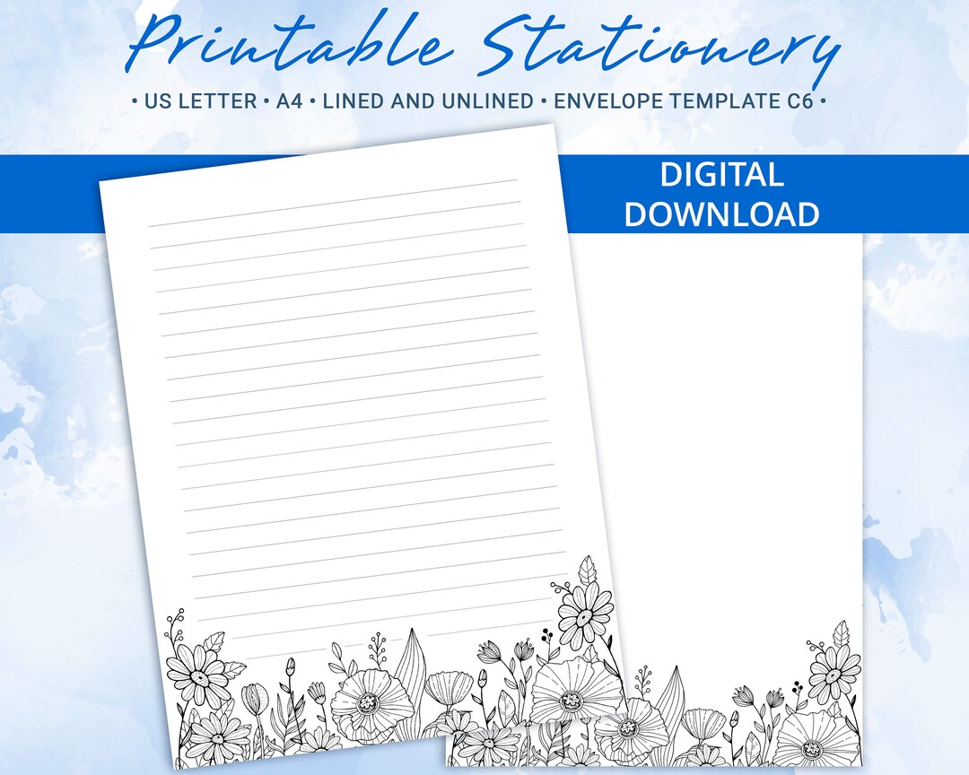 Black & White Printable Stationery Paper, Printable Writing Paper With ...