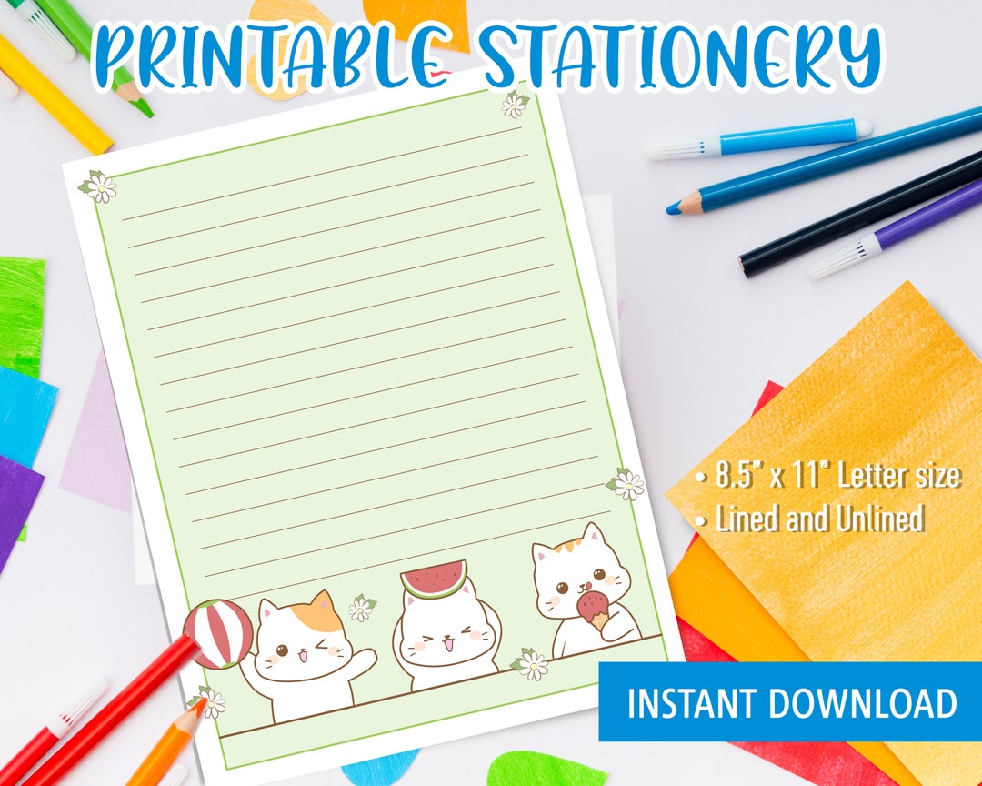Kawaii Stationery Printable for Kids, Printable Letter Writing With ...