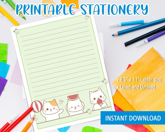 Kawaii Stationery Printable for Kids Printable Letter Writing | Etsy