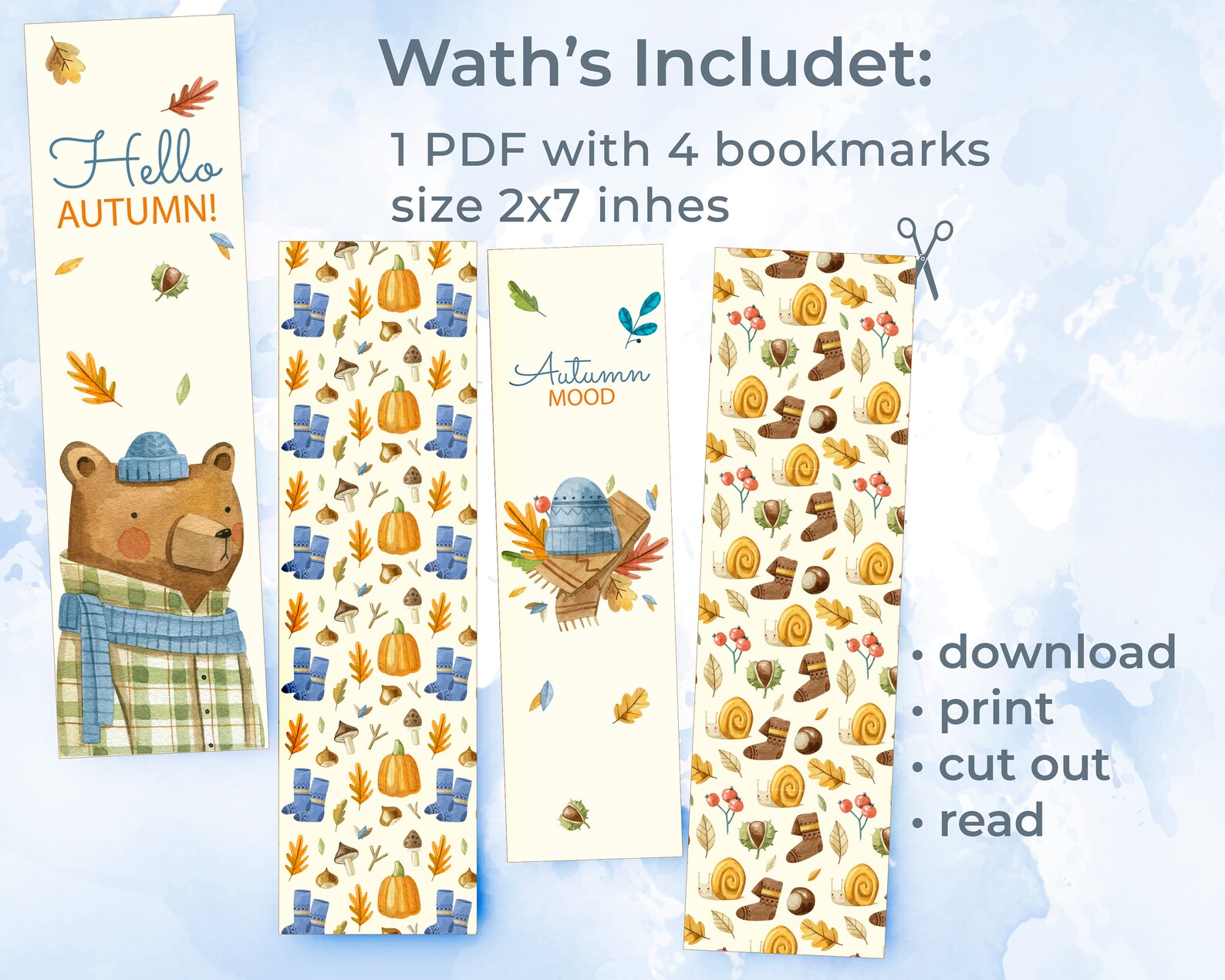 Printable Bookmarks, Hello Autumn Bookmarks, Printable Bookmarks Set ...