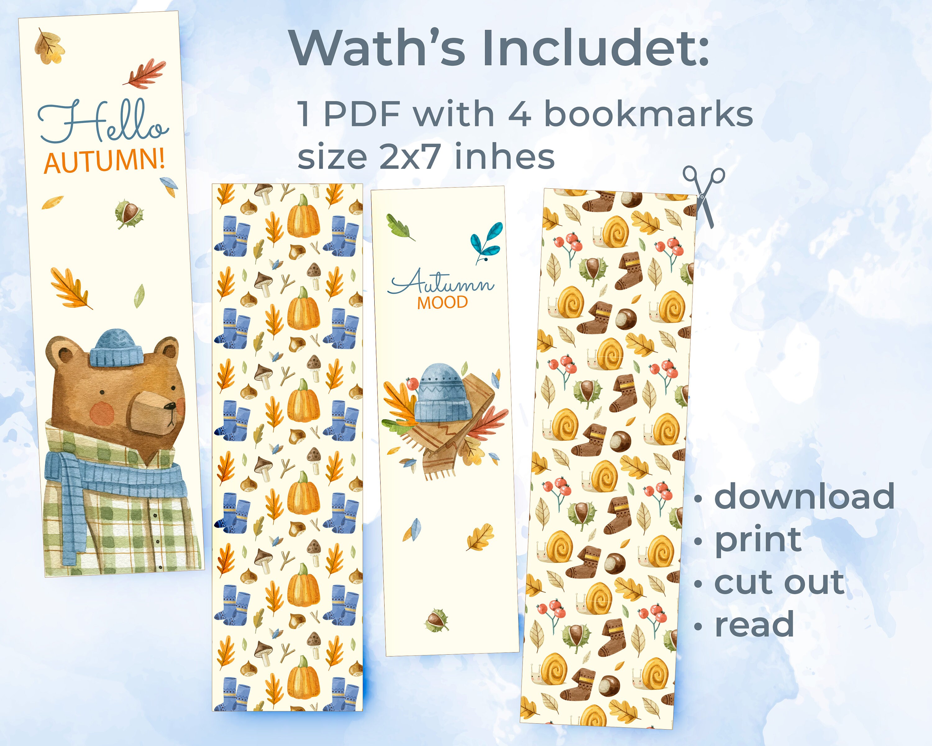 Printable Bookmarks Hello Autumn Bookmarks Printable - Etsy