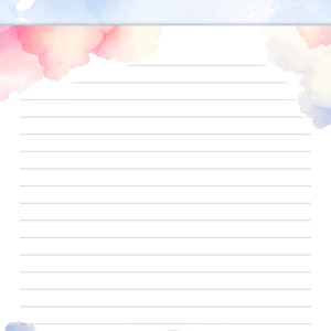 Printable Stationery Lined Paper With Watercolor Rainbow in the Sky ...