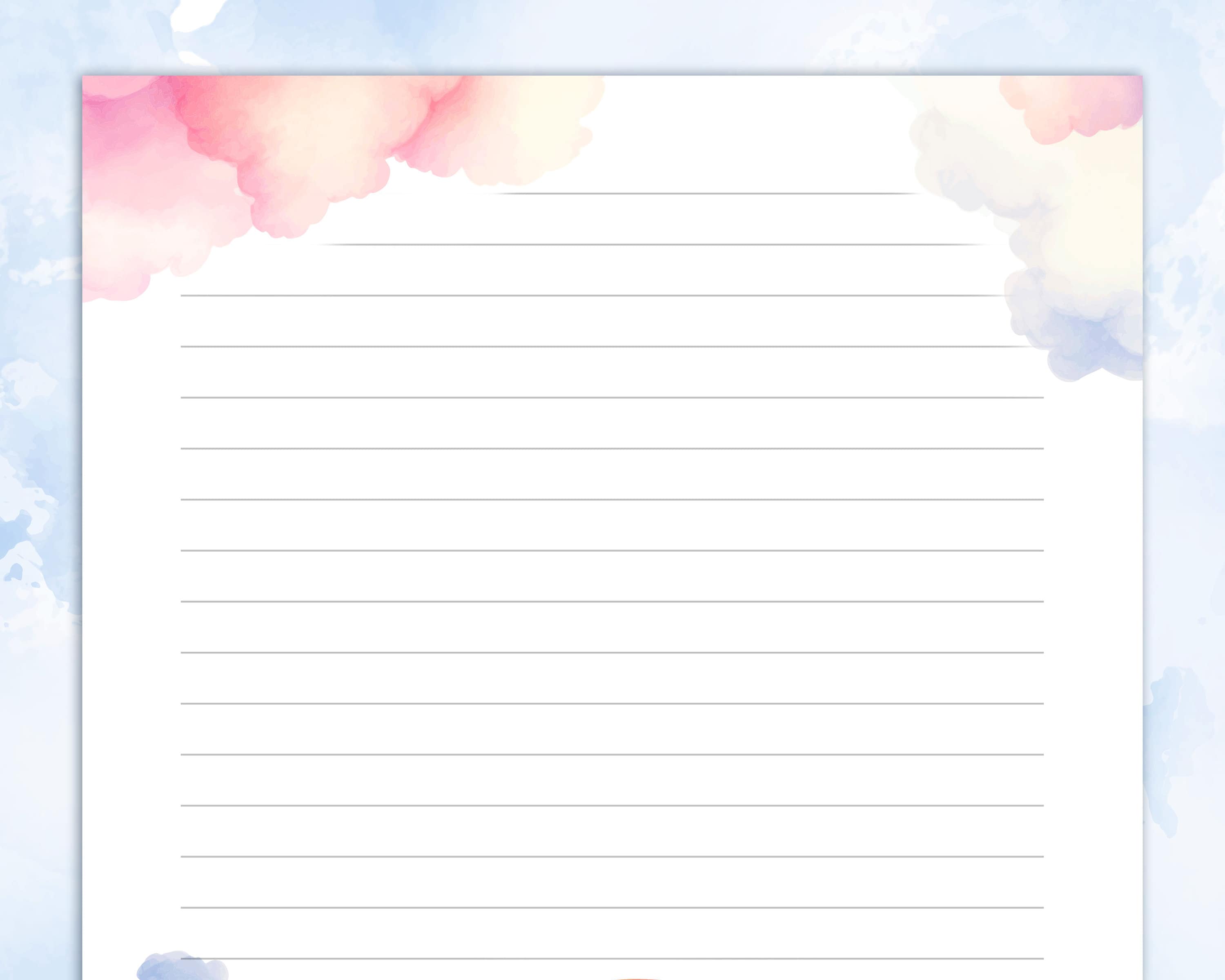 Printable Stationery Lined Paper With Watercolor Rainbow in the Sky ...